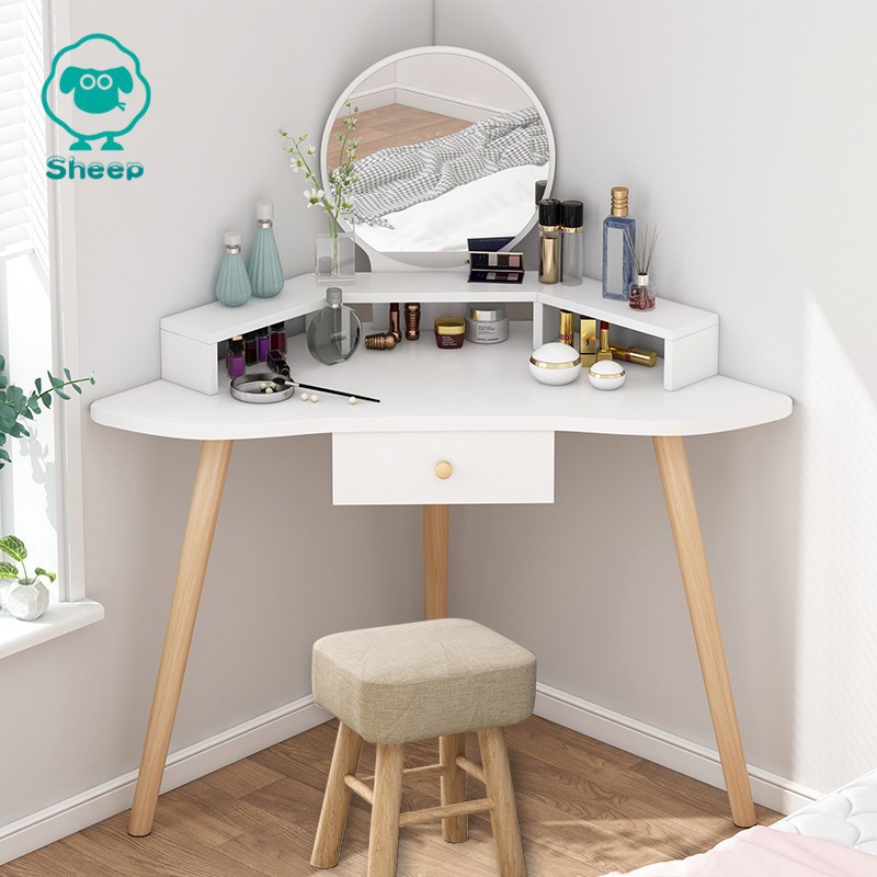 SHEEP Nordic Dressing table with mirror wooden bedside table makeup ...