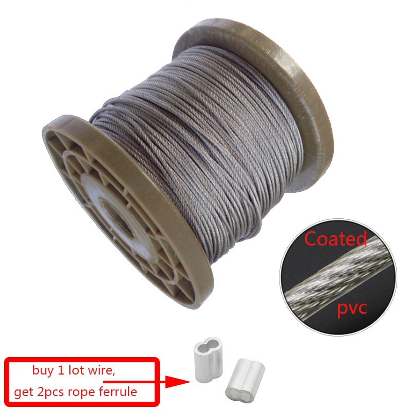 5 Meter Steel PVC Coated Flexible Wire Rope soft Cable Transparent Stainless Steel Clothesline ...
