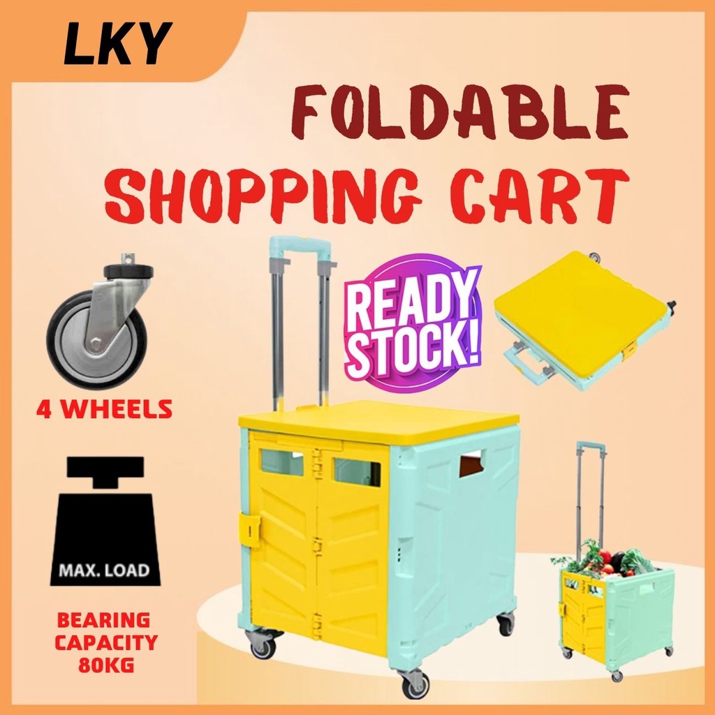 LKY - Foldable Trolley Utility Cart Collapsible 4 Wheeled Telescoping ...