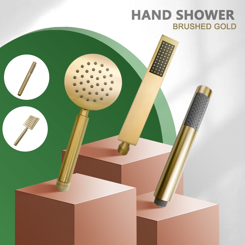 Bathroom Hand Shower Brushed Gold Handheld Rain Shower Round Square ...