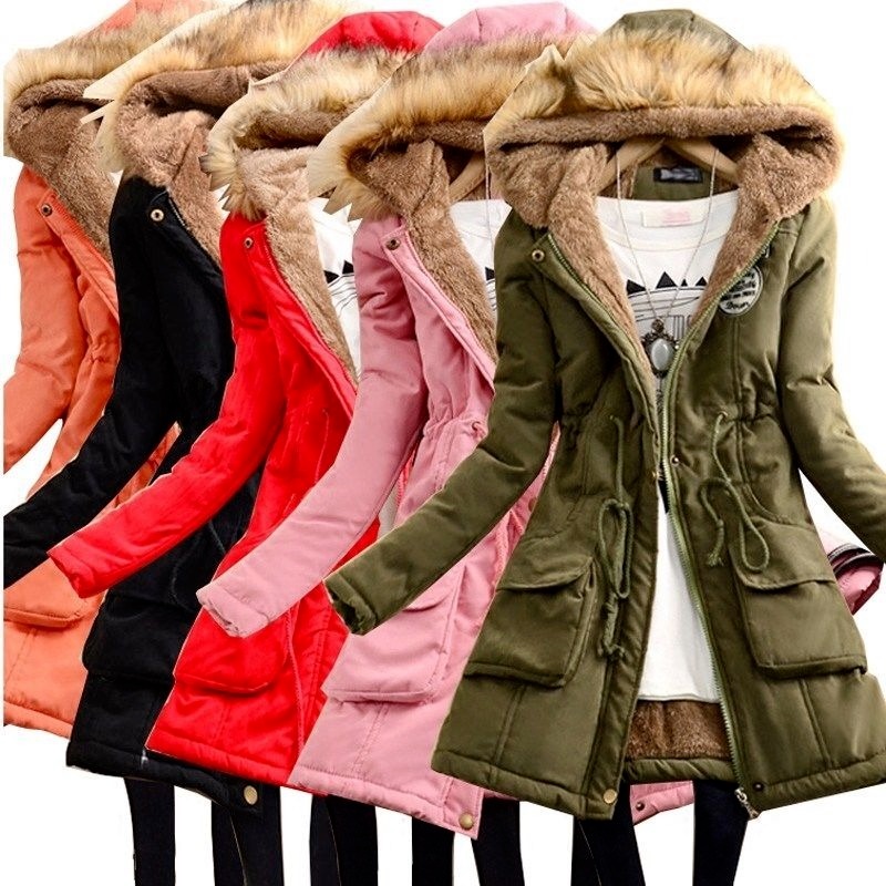 new 2025 autumn winter warm jacket women casual hooded fur collar medium long cotton padded coat ...