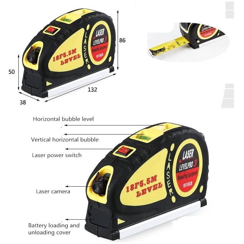 90 degree level Infrared Laser Meter Tape Cross Point angle laser level ...