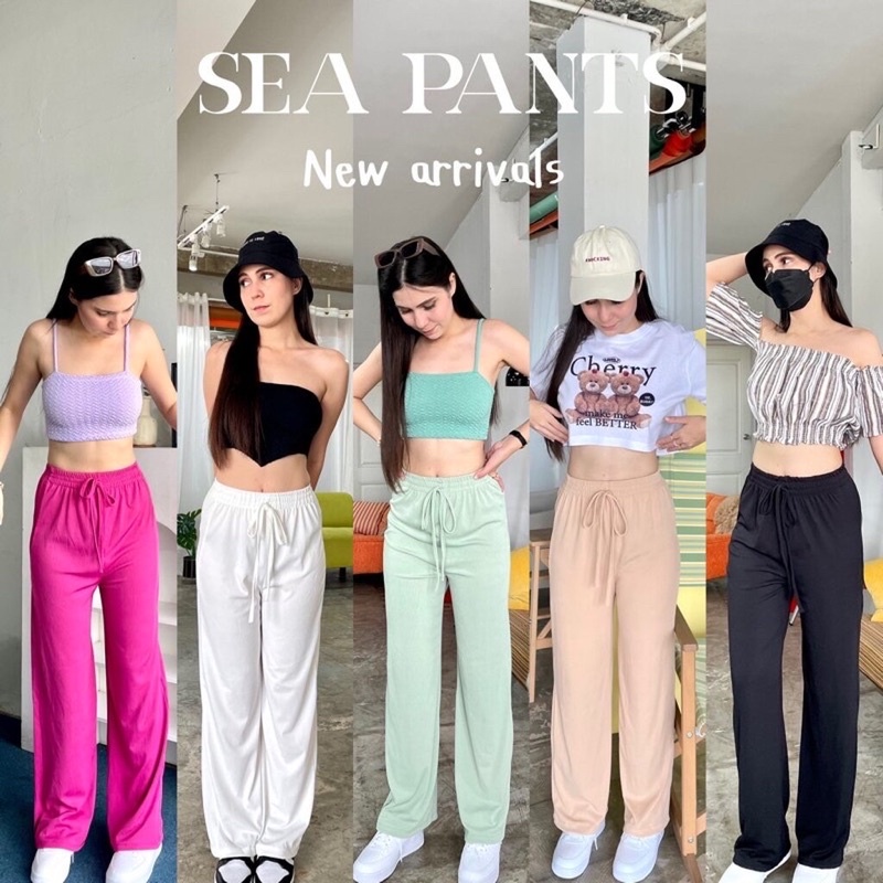 Sea Pants Korean Style Straight Leg Very Soft Fabric Smocked Waist Work ...