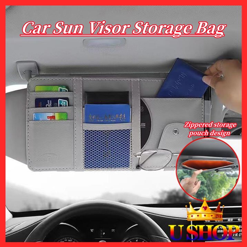 Car Sun Visor Storage Clip Zipper Storage Bag Multi-function Car ...