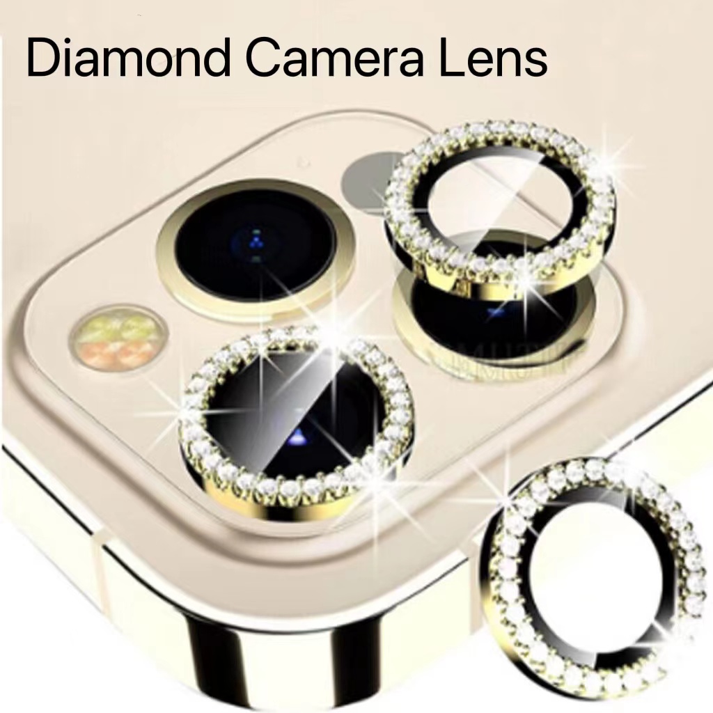 Luxury Diamond Tempered Glass Metal Camera Lens Protection Cover For ...