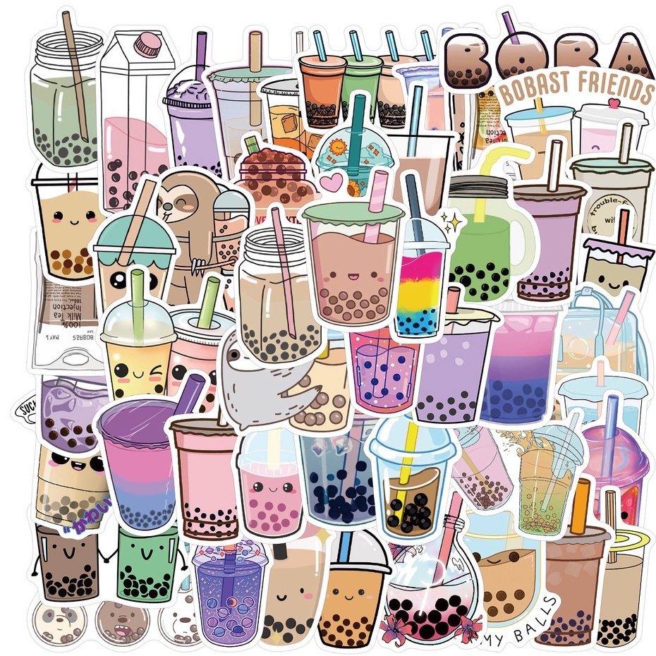50pcs Boba Milk Tea Sticker Cute Waterproof Water Bottle Sticker Laptop ...