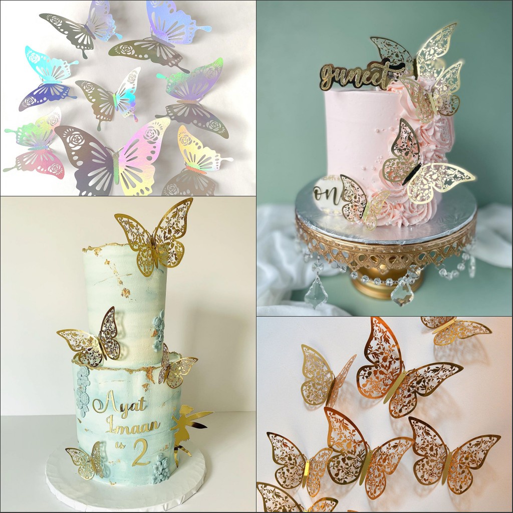 12Pcs Metal Gold Artificial Butterfly Cake Topper Cake Decoration ...