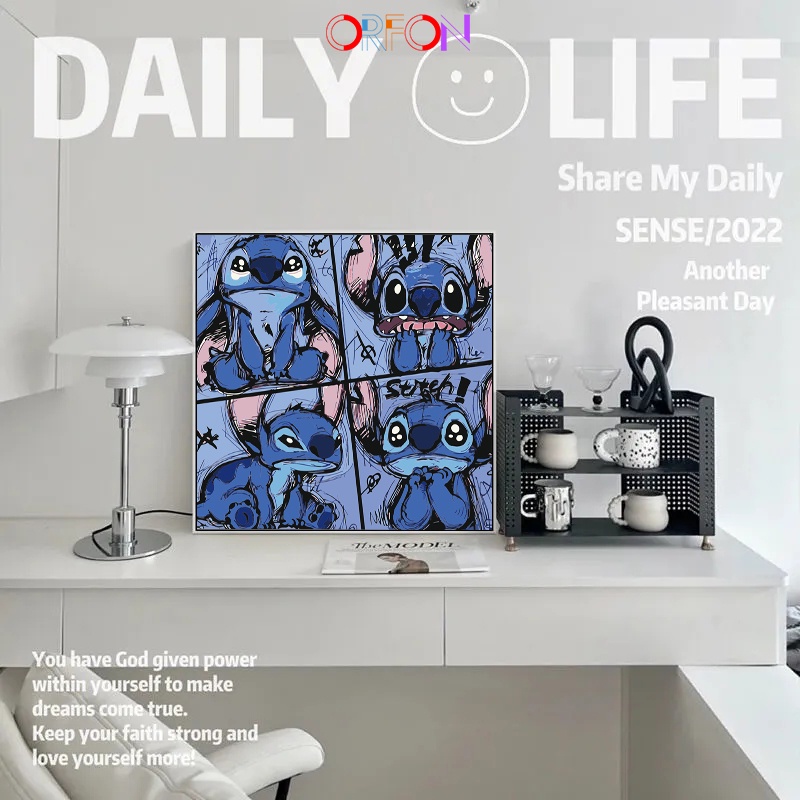 [ORFON] paint by numbers 40*40 cm DIY frame"Lilo & Stitch" cartoon household decompression hand ...