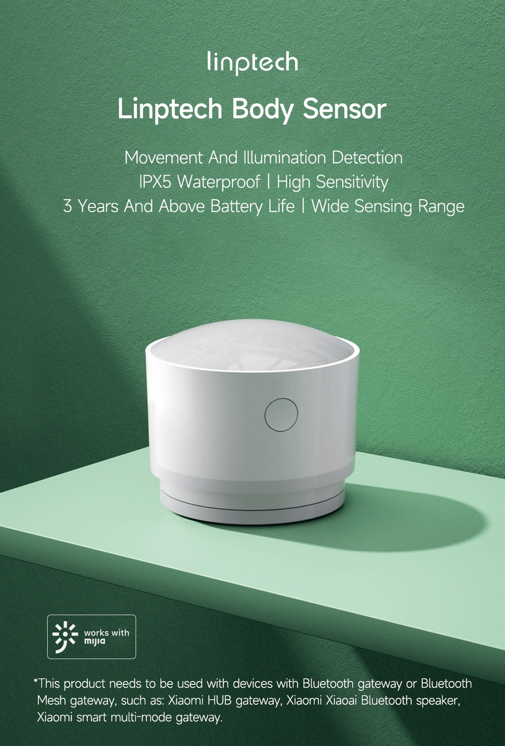 Linptech Smart Human Body Sensor Bluetooth 5.0 Motion/Light Detection ...