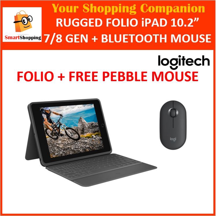 Logitech Rugged Folio Keyboard Case For Ipad 10 2 7th And 8th Gen With Free Pebble M350