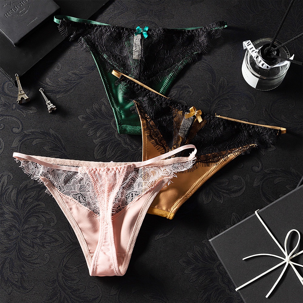 Sexy Lace Thongs Low Waist Seamless Women G String Cotton Crotch