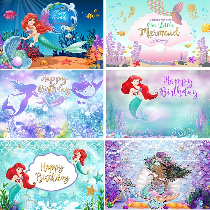 Princess Mermaid Birthday Backdrop Photography Baby Shower Kids ...