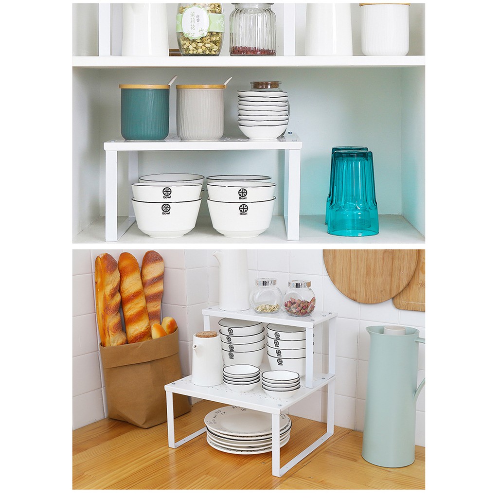 Kitchen Cabinet Shelf Organizers Stackable Pantry Storage Racks Plates ...
