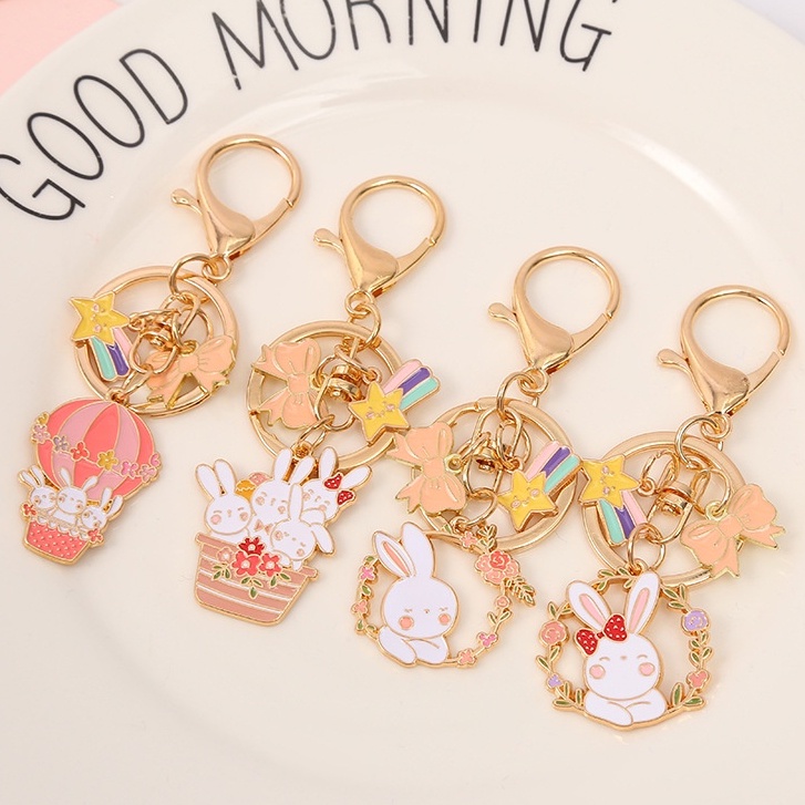 Cute Garland Rabbit Alloy Keychain Rabbit Hot Air Balloon Enamel Key ...