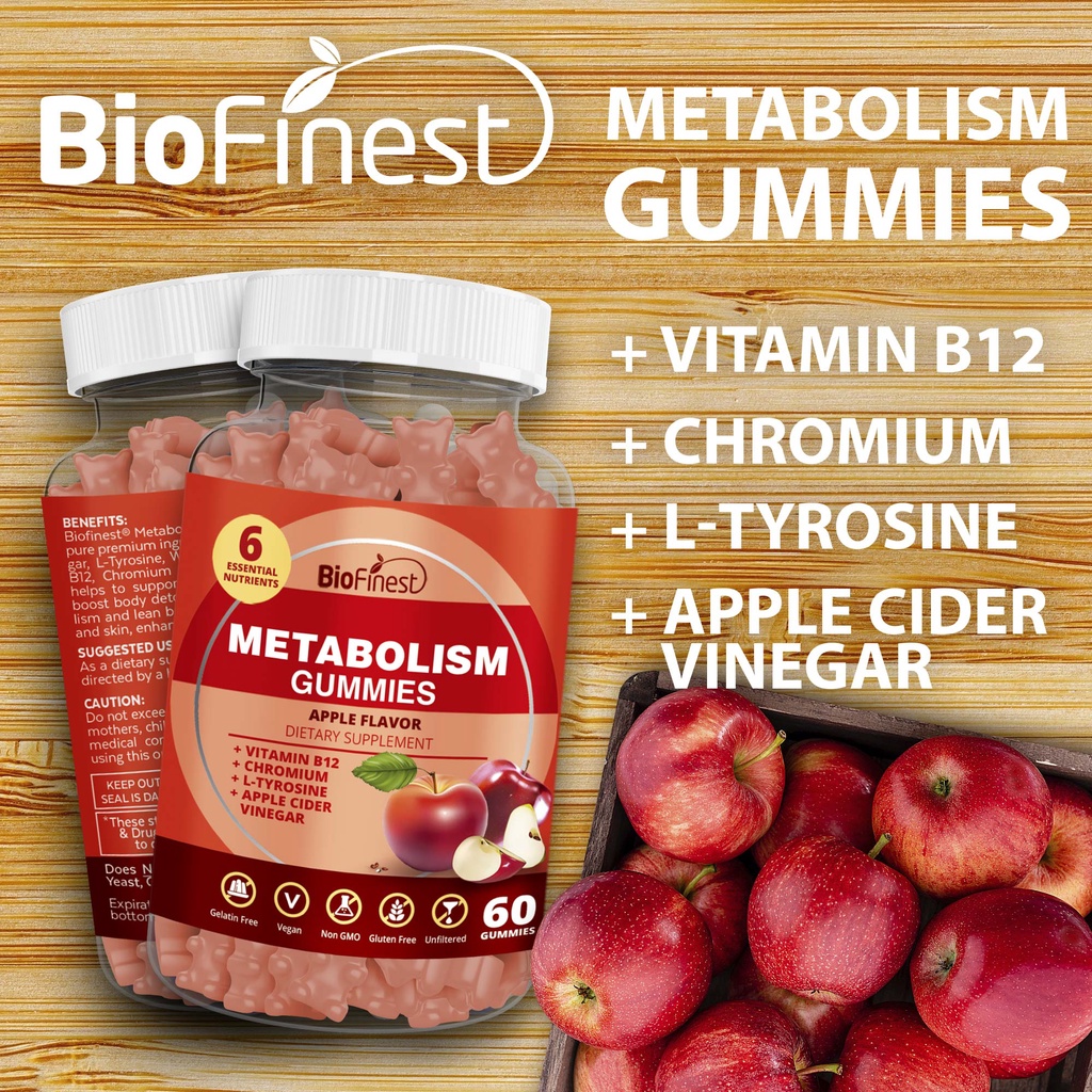 Biofinest Metabolism Gummy Supplement - Apple Cider Vinegar Vitamin B ...