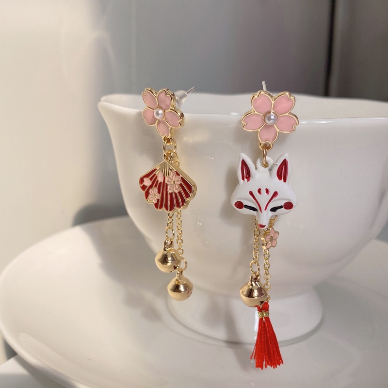 Anime Demon Slayer Earrings Kimetsu No Yaiba Japan Cherry Blossoms Fox ...