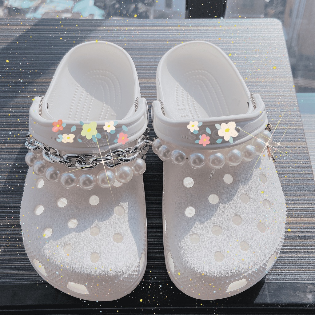 Star Pearl Chain croc fashion chain shoe decoration Diamond metal Pearl ...