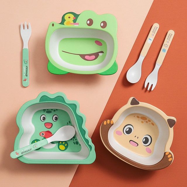 Cartoon Bamboo Fiber Children Tableware Set 2-year-old Baby Divided ...