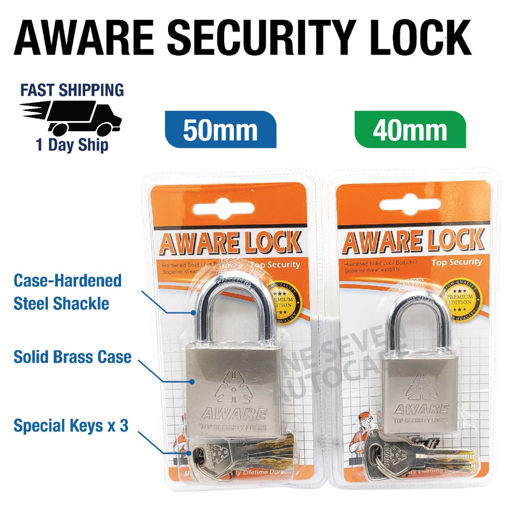 AWARE SECURITY LOCK/PADLOCK/Pintu Kunci-A 鎖頭鎖頭門鎖門鎖 40MM & 50MM | Shopee ...