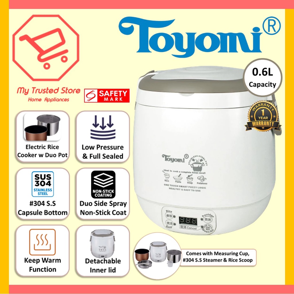 TOYOMI 0.6L RC 818 Mini Fuzzy Logic Rice Cooker with Duo Pot | Shopee ...