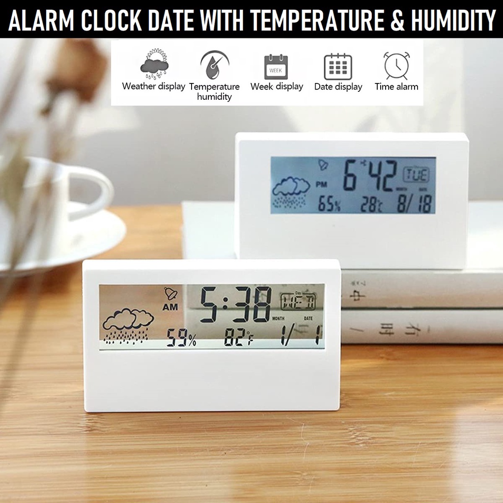 Digital LCD Clock Humidity Temperature Weather Date Backlight ...