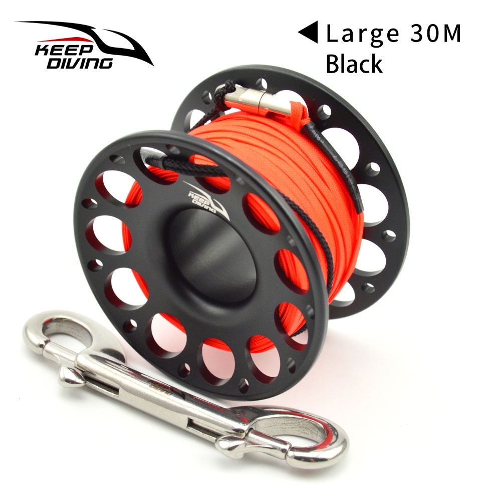 15M/30M Scuba Diving Aluminum Alloy Spool Finger Reel with Stainless Steel double ended hook SMB ...