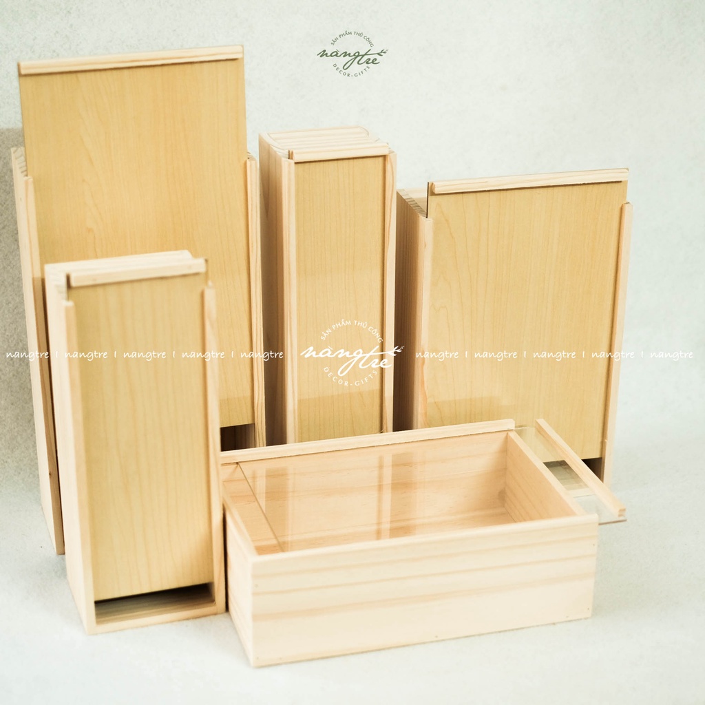 Wooden box with sliding lid, rectangular wooden box with pull-out lid ...