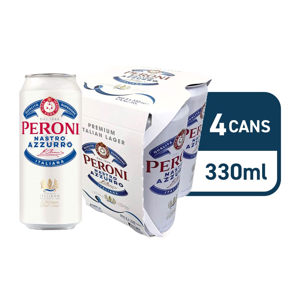 Peroni Nastro Azzurro Premium Beer Can 330ml [Bundle of 4] [Italy ...