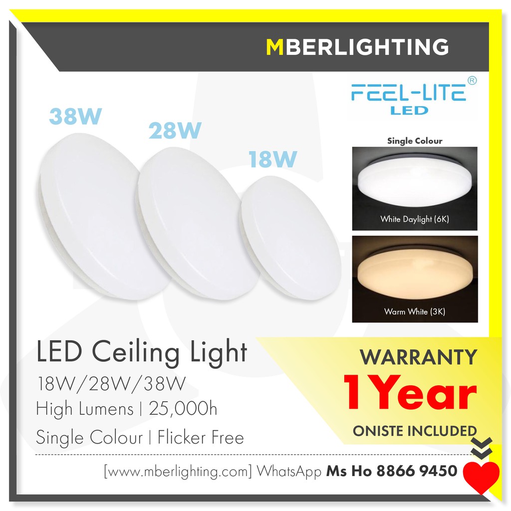 LED Ceiling Light - Super Bright 18W/28W/38W - Single Colour: Daylight ...