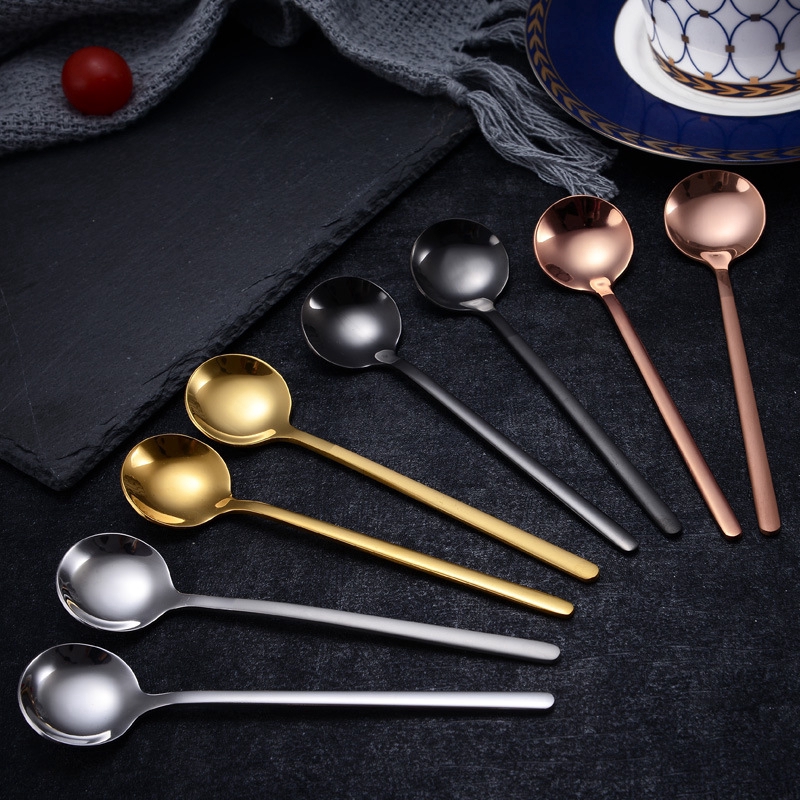 304 Stainless Steel Small round Spoon Scrub Handle Tea Coffee Spoon ...