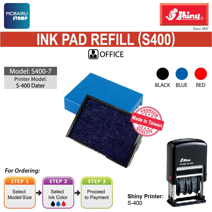 Ink Pad/Cartridges Refill for Self Inking Stamps - Shiny Dater Printer S-400 (Black, Blue & Red ...