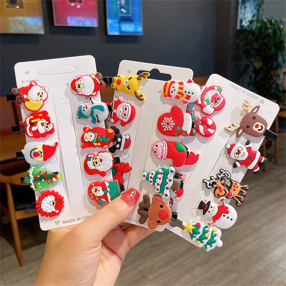 10Pcs/Set Cute Cartoon Christmas Hairpin Snowman Santa Claus Elk Hair ...