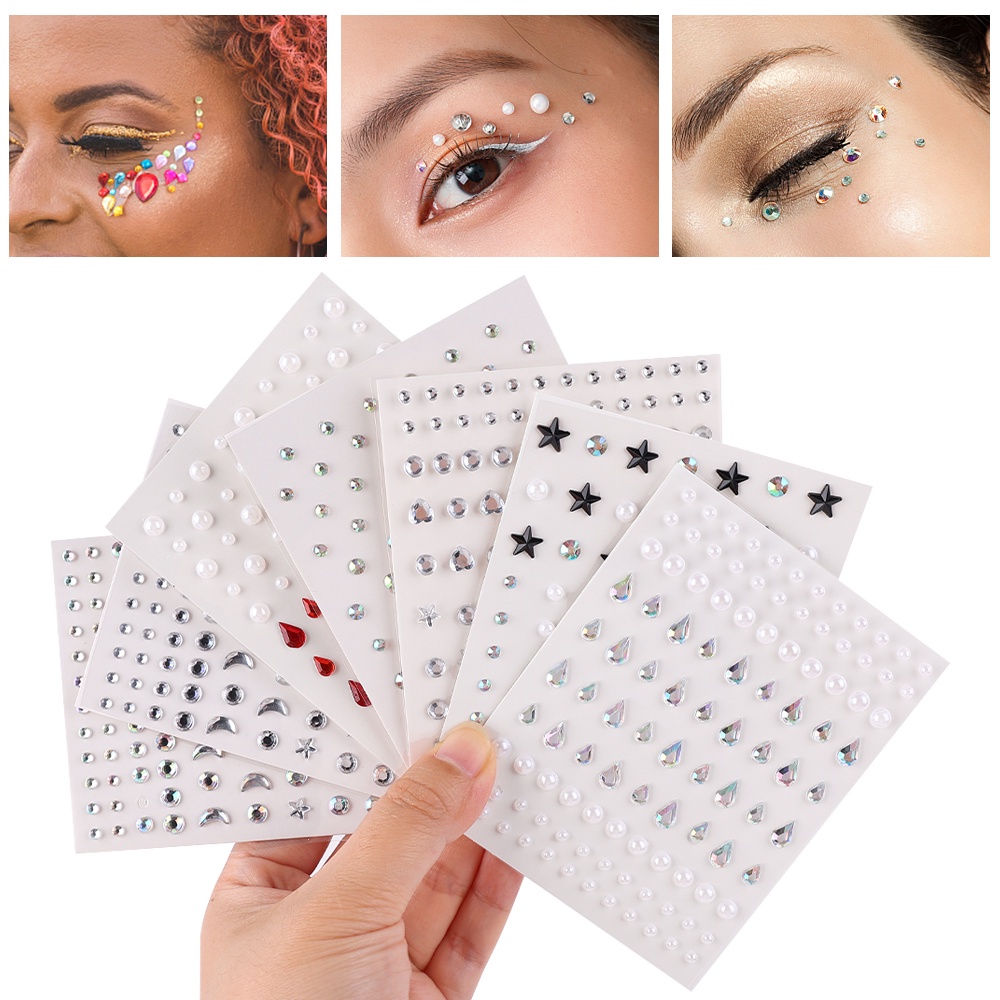 1 Sheet Fashion 3D Glitter Face Jewels Stickers / Women DIY Rhinestone ...