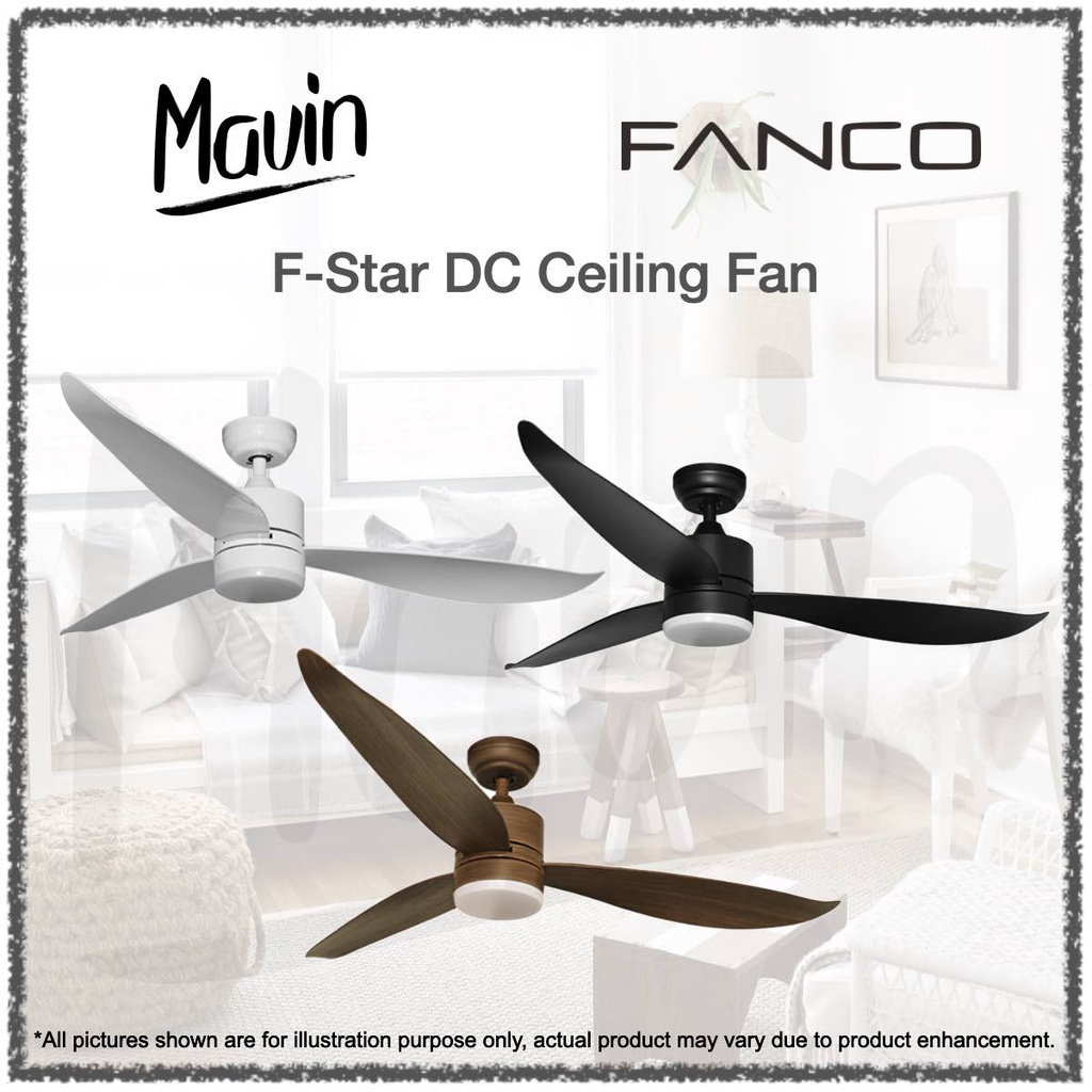 FANCO F-STAR DC Motor Ceiling Fan with 3 Tone LED Light Kit and Remote ...