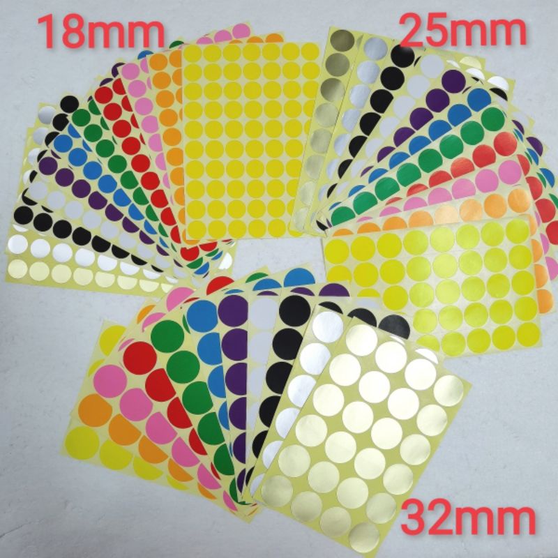 SG Seller{10 Sheets Set} 18 mm to 32 mm, Color Round Sticker/ Dot ...