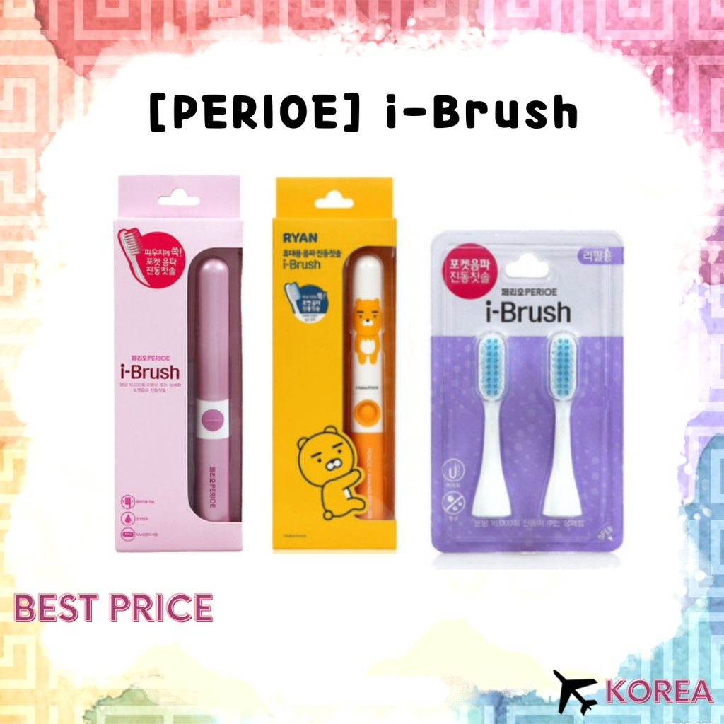 [PERIOE] i-Brush Pocket Sonic Electric Toothbrush Pink & Kakao / Refill ...