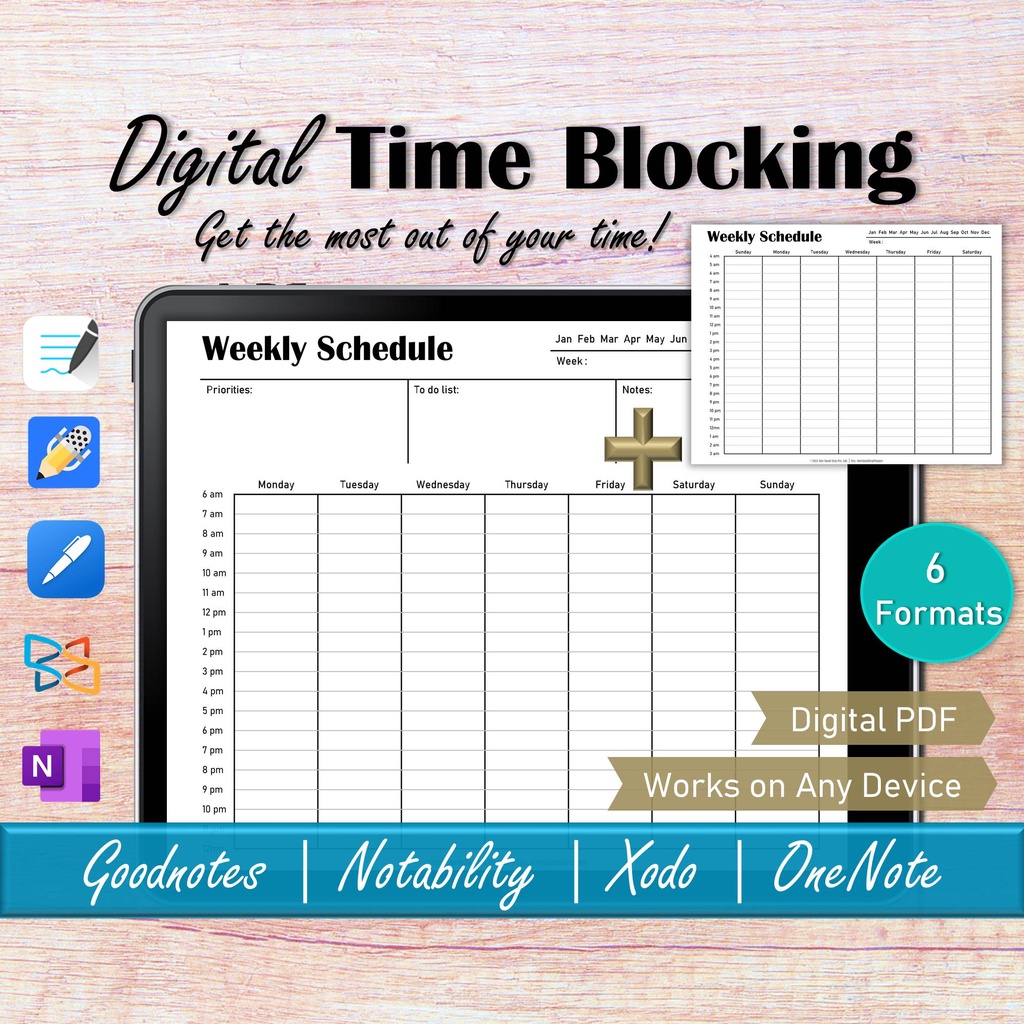 Daily Time Blocking Hourly Planner GoodNotes Templates, OneNote Digital ...