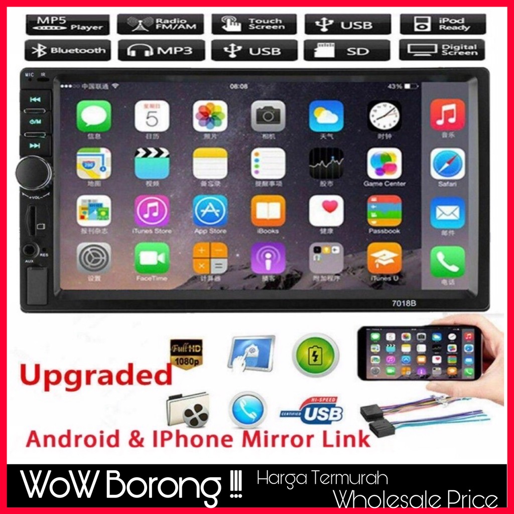 7 Inch Double Din Car MP5 Bluetooth FM USB Player Support Mirror Link ...