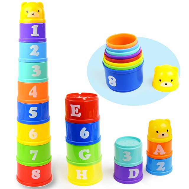 9pcs Stackable Cup Toys Children Toys Alphabets & Number Kids Toys ...