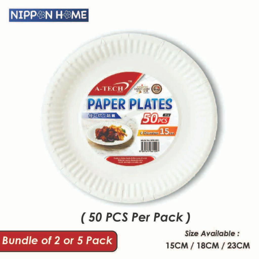 [Household] Bundle of 2 / 5 Pack DISPOSABLE PAPER PLATE 50PCS ( 3 Sizes ...