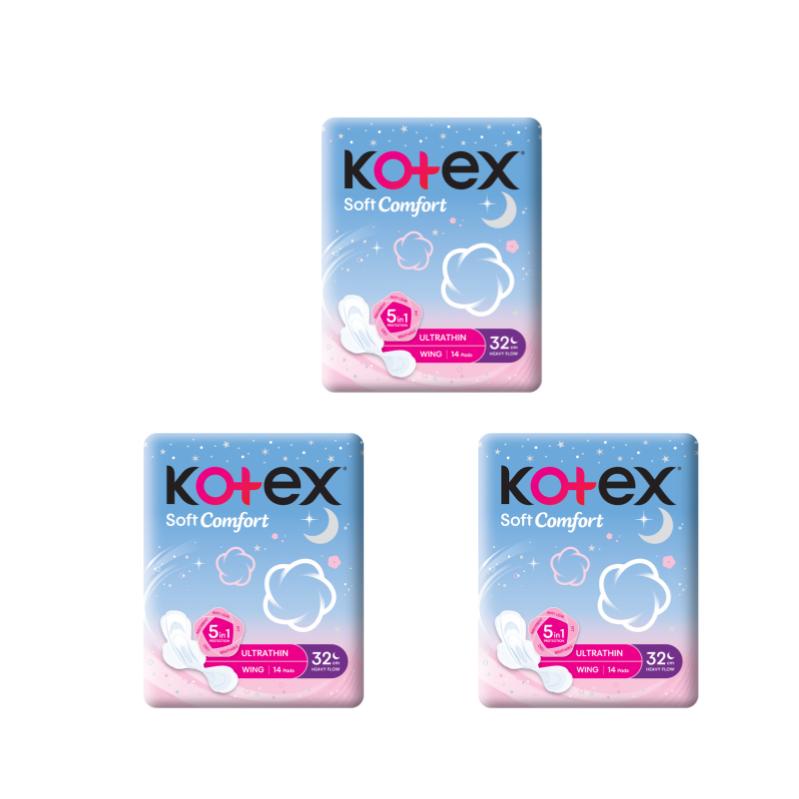 Bundle of 3 - Kotex Soft Comfort Ultrathin Wing Sanitary Pads - Heavy, 32cm, 14pcs | Shopee ...