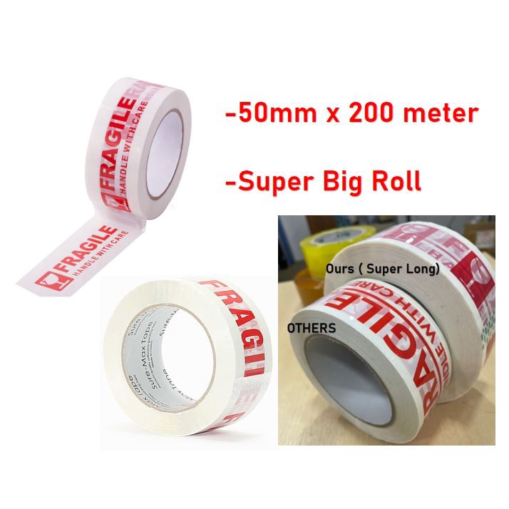 SLEN FRAGILE Big Roll OPP Tape 50MM x 200M Transparent High Adhesive Fragile Packing 膠紙 膠紙 膠帶 ...