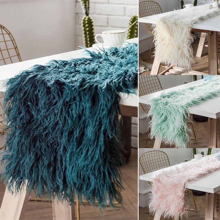 Faux Fur Table Runner Mongolian Style Plush Luxury Table Cloth Linen ...