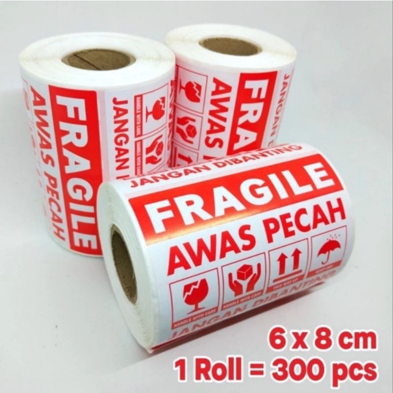 Fragile Beware of Broken Stickers 8 x 6 cm (1 roll / 300 pcs) | Shopee ...