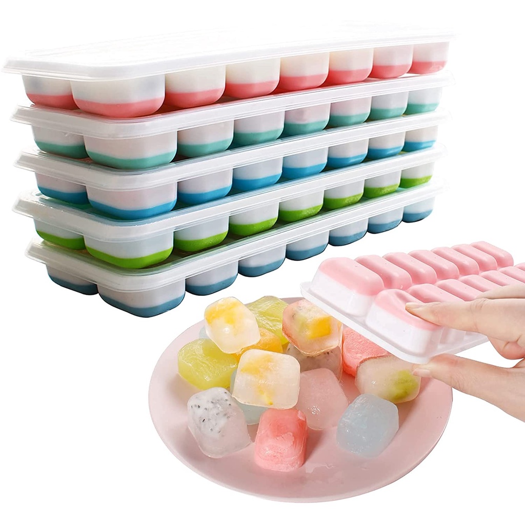 14 Grids Ice Cube Trays Flexible Silicone Cube Trays with Spill ...