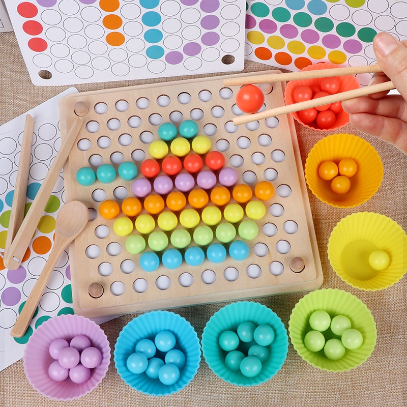 🌟 SG LOCAL STOCK 🌟 Sorting Stacking Colour Bead Wooden Toy Peg Board ...