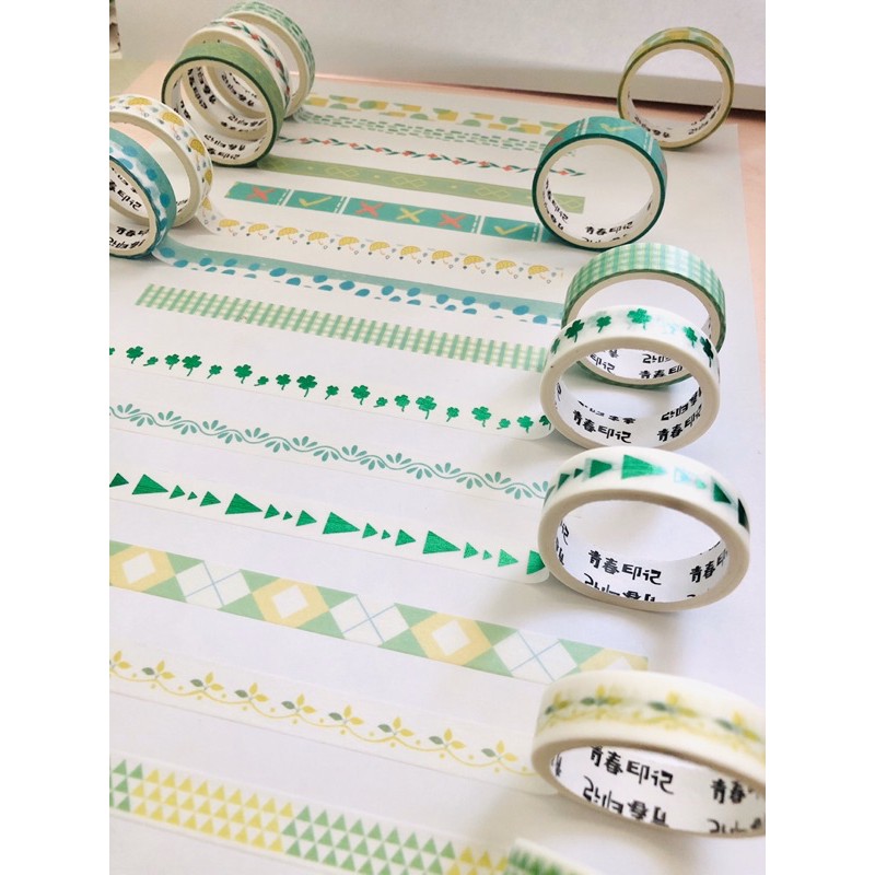 [SG Ready Stock] 5/10mm x2m Green Deco Paper Pattern Design Washi Tape ...