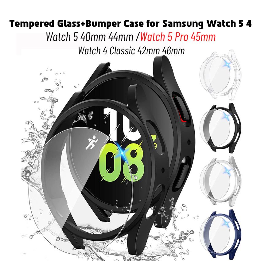 Tempered Glass Film+Bumper Case for Samsung Galaxy Watch 8 7 6 5 44mm ...