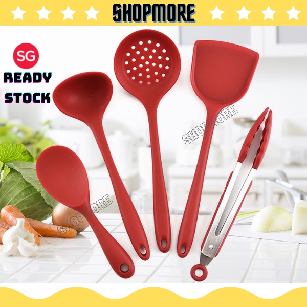 Kitchen Silicone Utensils Set Spatula Ladle Tongs 5pcs/set | Shopee ...