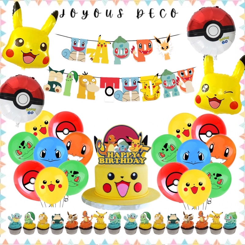 Pokemon Pikachu Theme Set Birthday Banner Cake Toppers Balloon Party ...